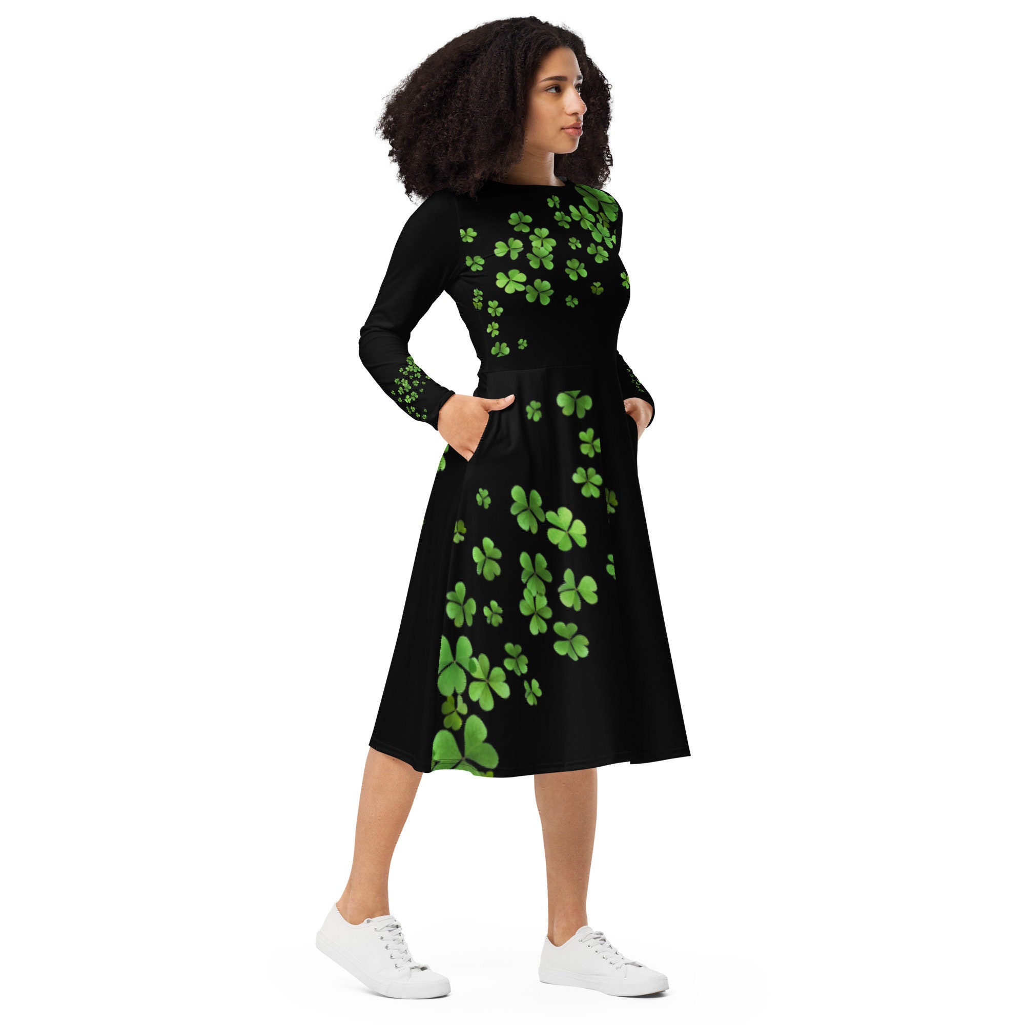 Long Sleeve Shamrock Midi Dress With Pockets Shamrock Midi Dress With ...