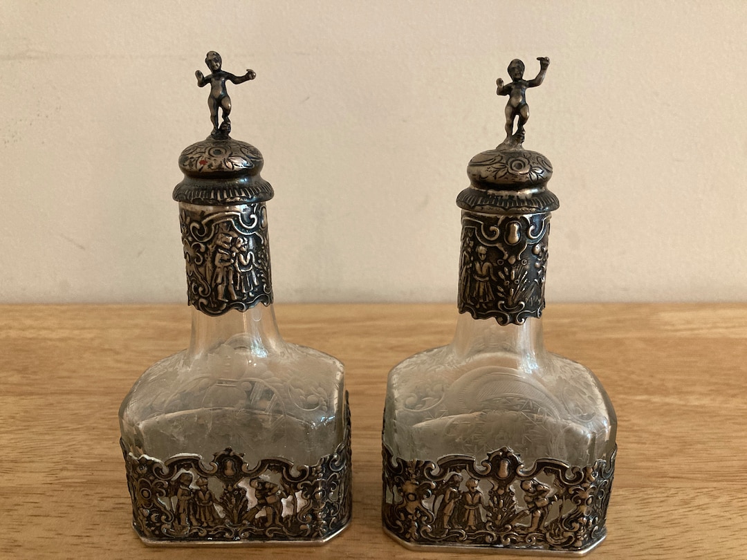 Two Georg Roth & Co. German Hanau 800 Silver Small DECANTERS/PERFUME ...