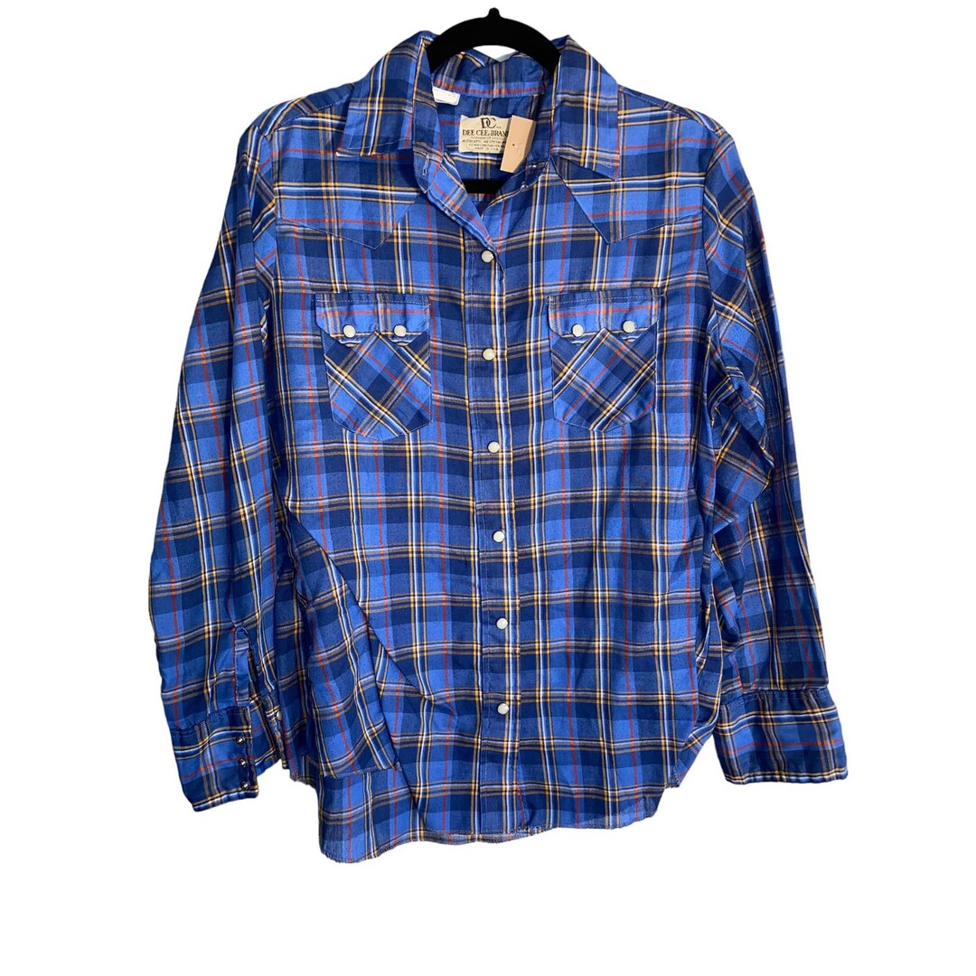 Vintage Dee Cee Brand Shirt Western Blue Plaid Sawtooth Pocket Pearl ...