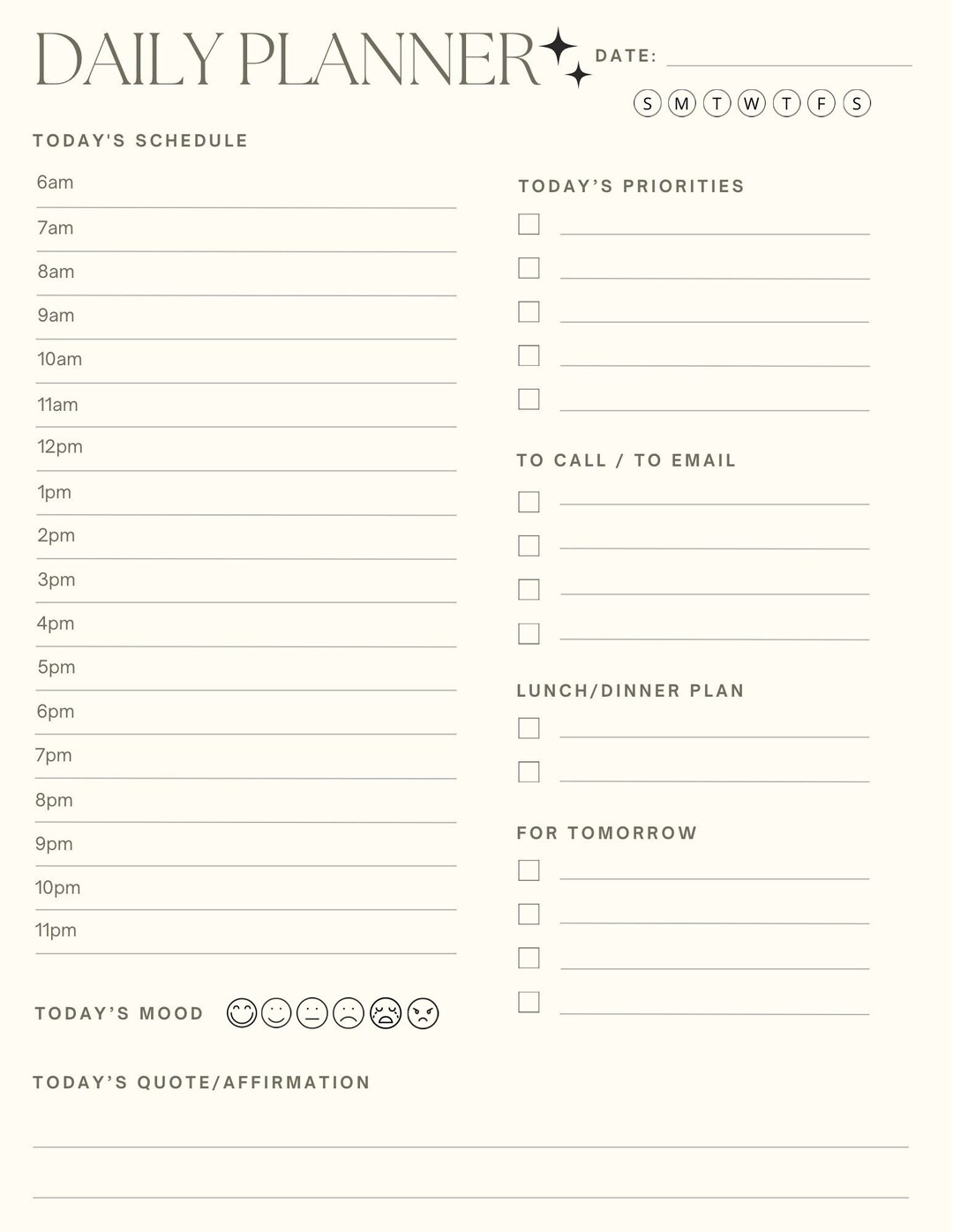 Daily Planner, to Do List, Instant Download, Printable, Minimal Planner ...