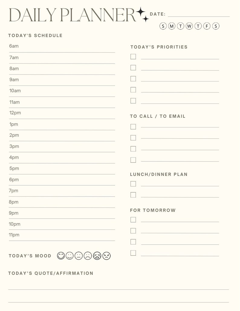 Daily Planner, to Do List, Instant Download, Printable, Minimal Planner ...