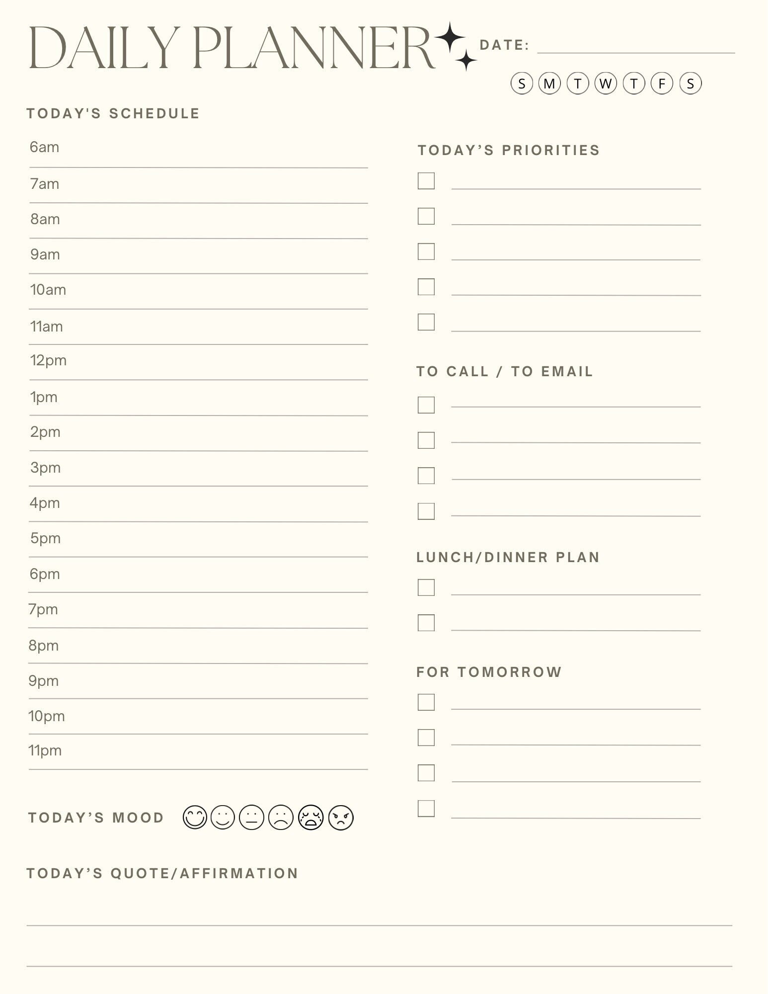 Daily Planner, to Do List, Instant Download, Printable, Minimal Planner ...