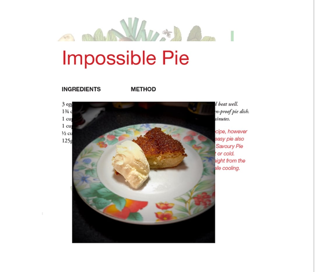 Sweet Impossible Custard Pie - Etsy