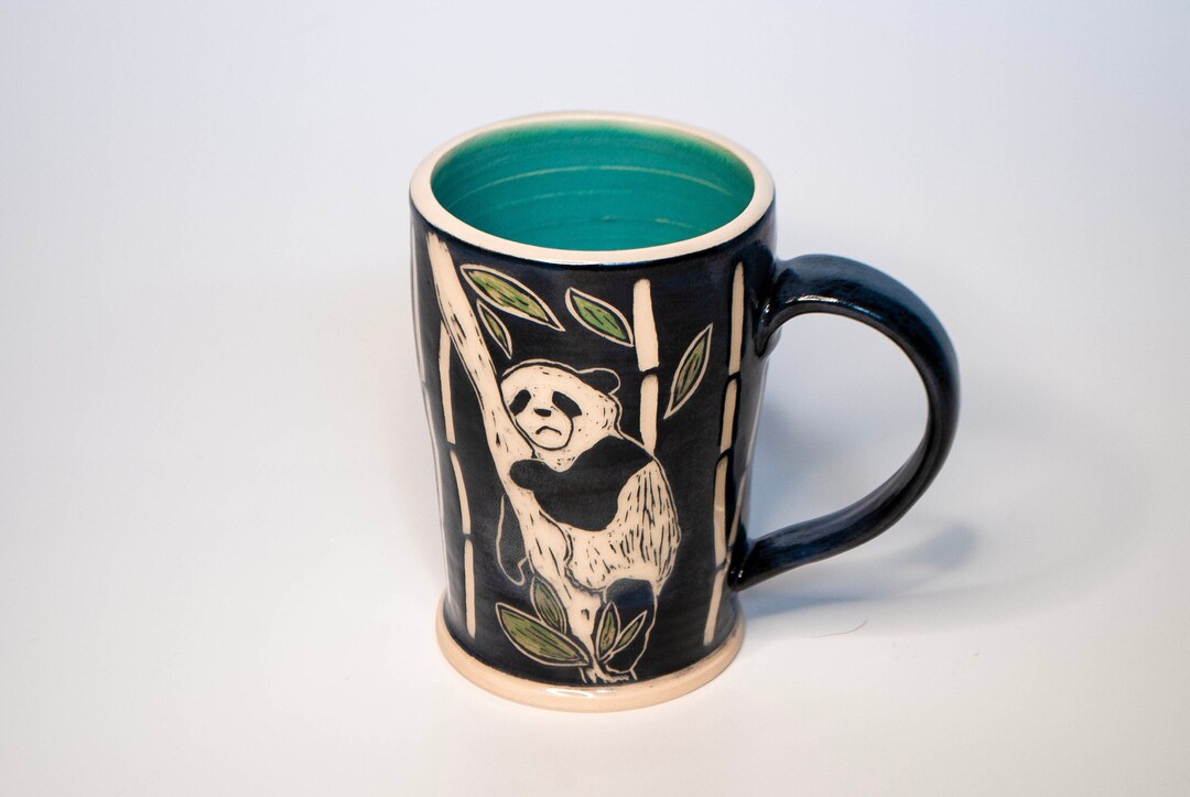 Sleepy Panda Ceramic Mug, Black & White Wildlife Mug, Handmade Pottery ...
