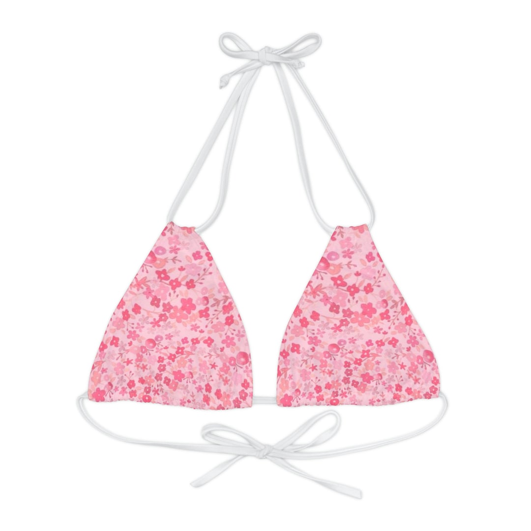 Pink Floral Strappy Triangle Bikini Top (AOP) - Etsy