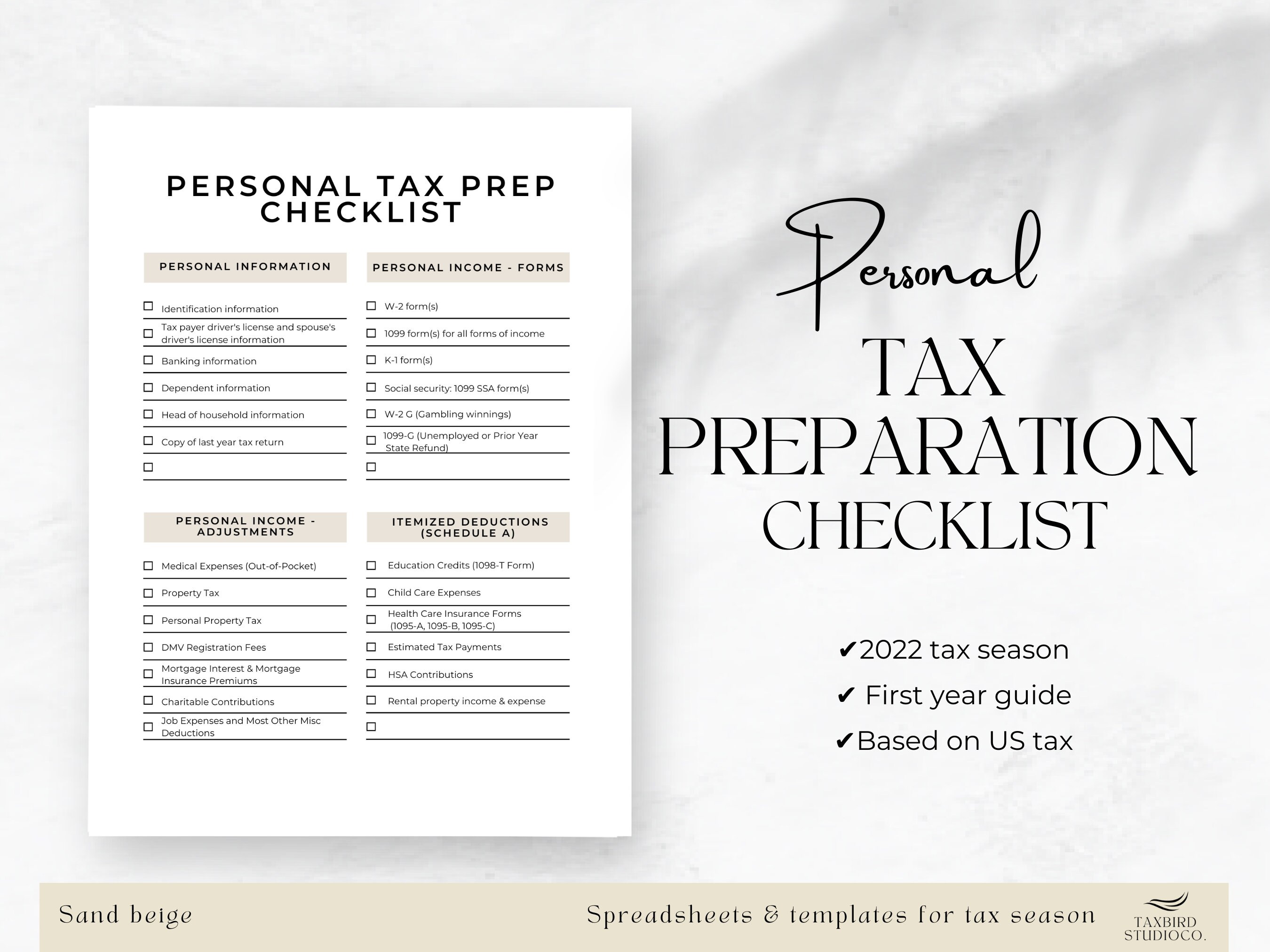 Personal Tax Preparation Checklist Sand Beige - Etsy