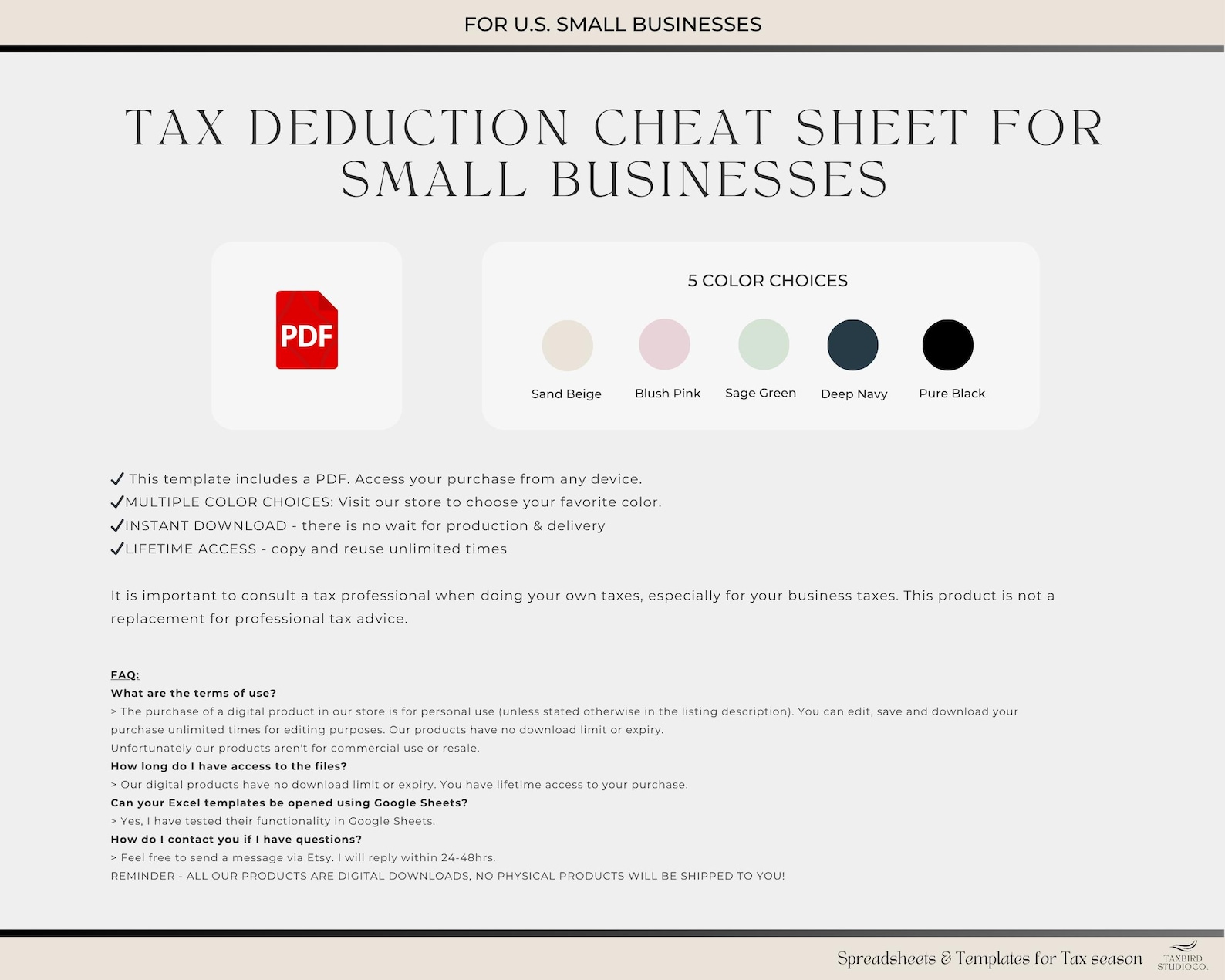Small Business Tax Deductions Cheat Sheet, Tax Deductions Item List ...