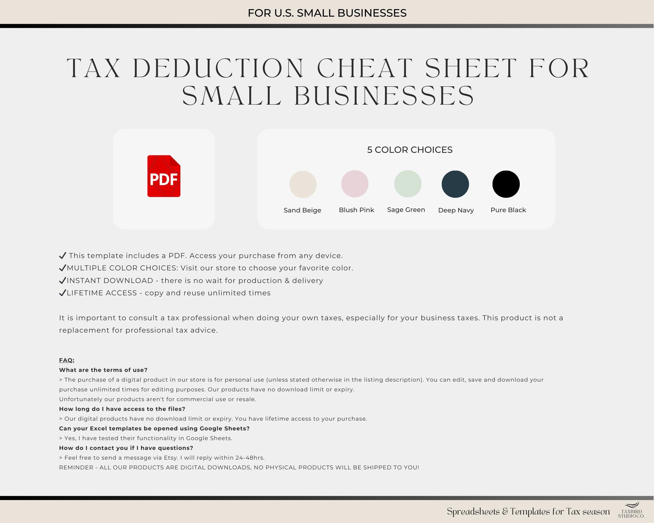 Small Business Tax Deductions Cheat Sheet, Tax Deductions Item List ...