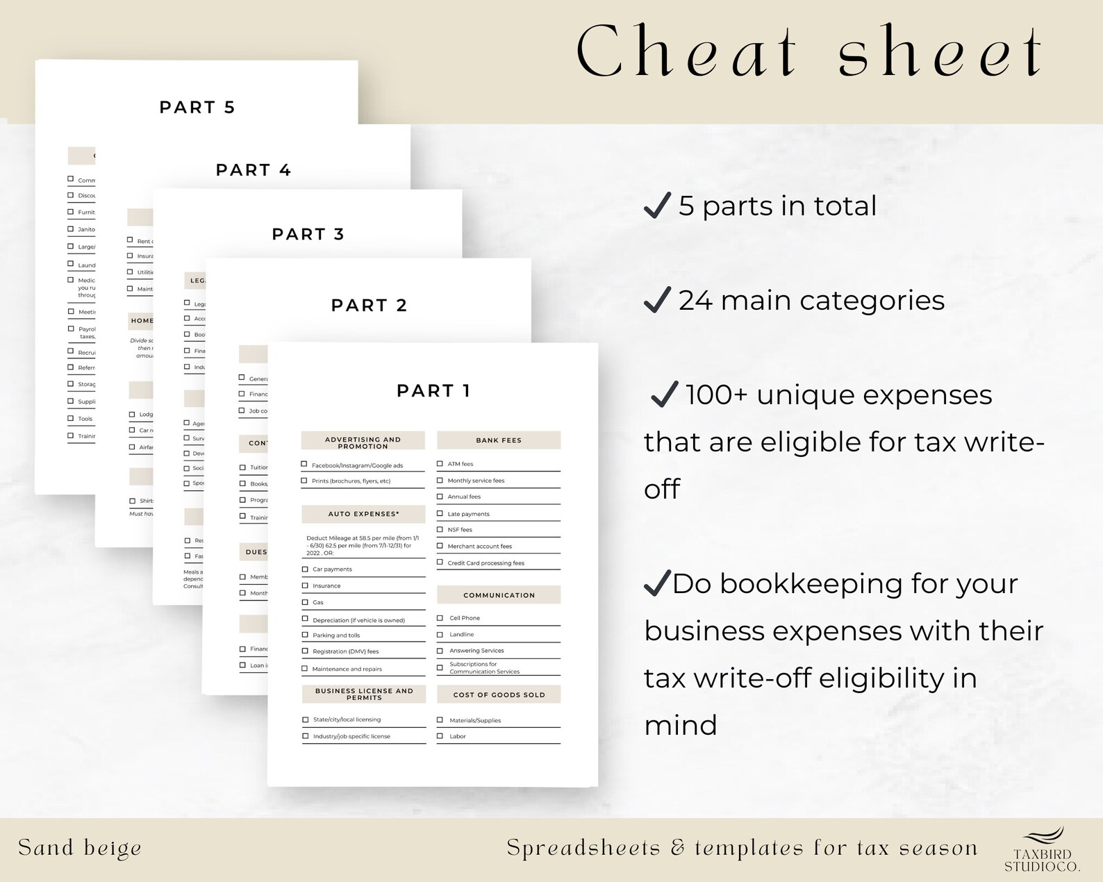 Small Business Tax Deductions Cheat Sheet, Tax Deductions Item List ...