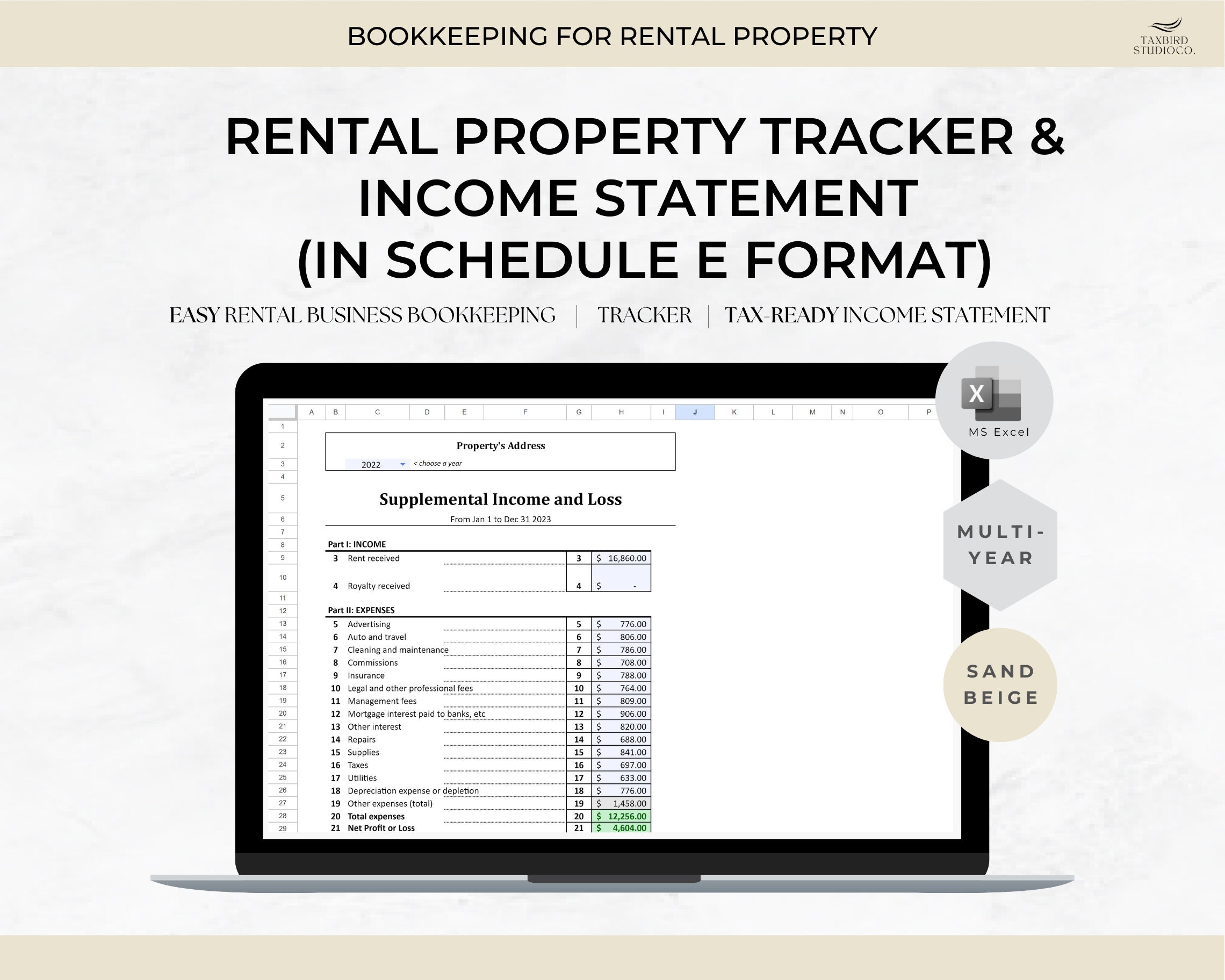 Rental Property Expense Tracker & Income Statement in Schedule E Format ...