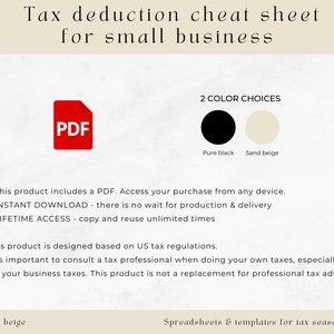 Small Business Tax Deductions Cheat Sheet Tax Deductions Item - Etsy