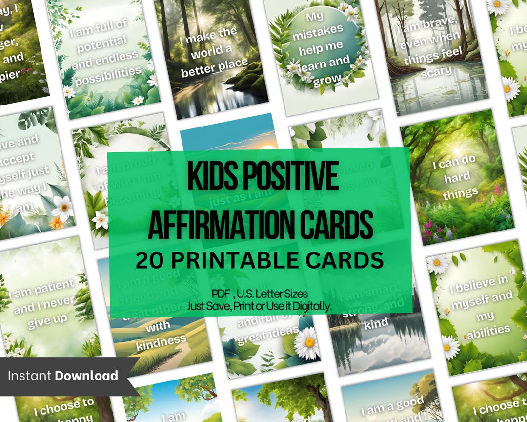 Kids Positive Affirmation Cards, Printable Growth Mindset Cards, Self ...