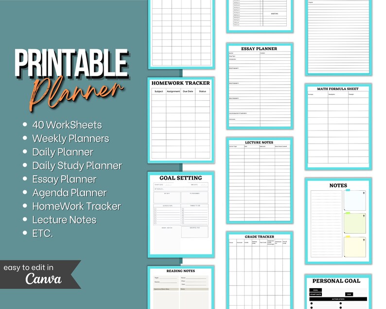 Printable Student Planner | Student Planner | Student Planner Printable ...