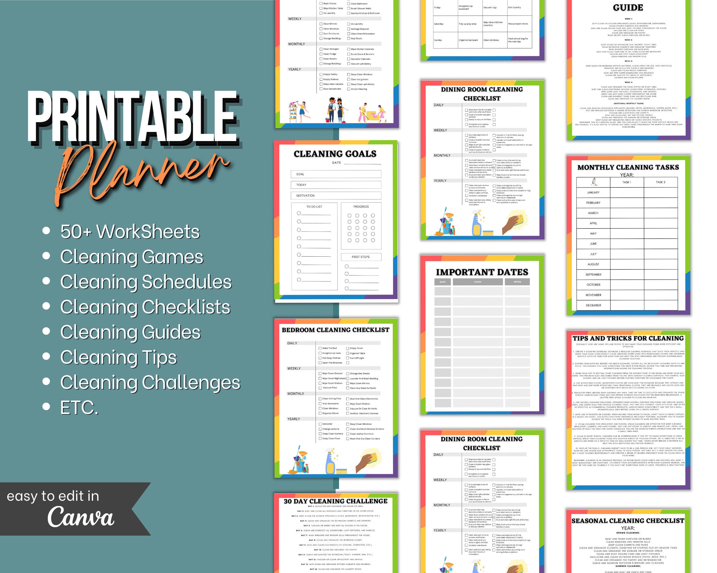 Kids Cleaning Planner Cleaning Schedule Cleaning Planner ADHD Cleaning ...