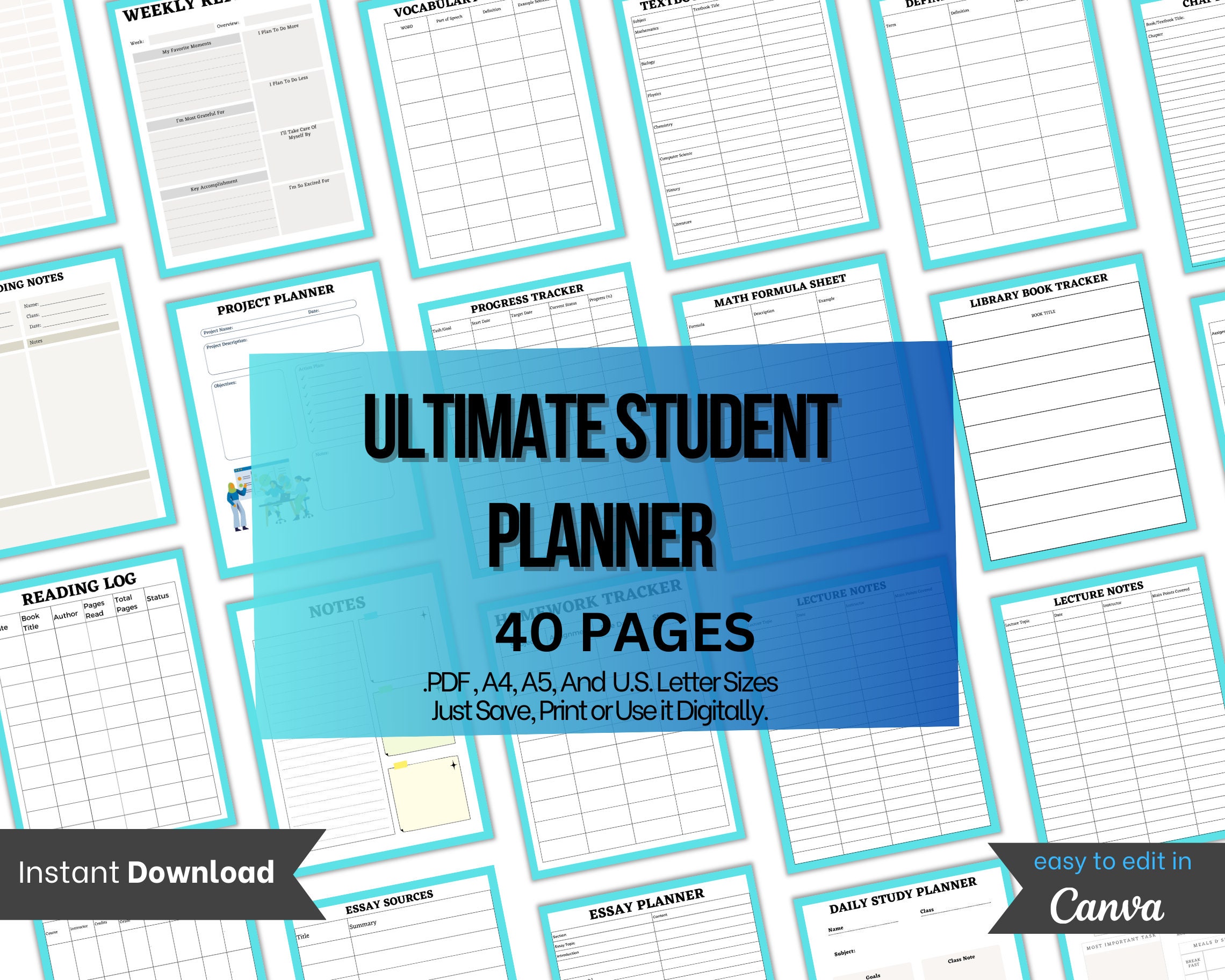 Printable Student Planner | Student Planner | Student Planner Printable ...