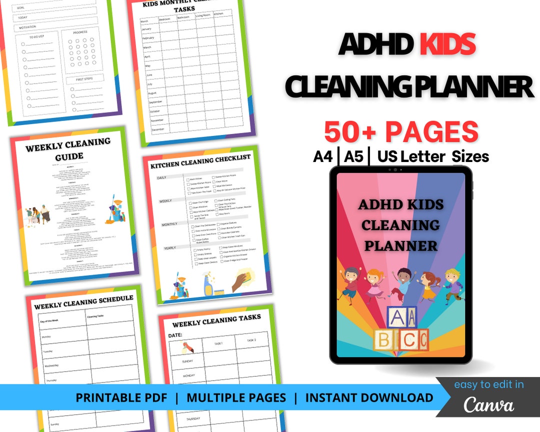 Kids Cleaning Planner | Cleaning Schedule | Cleaning Planner | ADHD ...