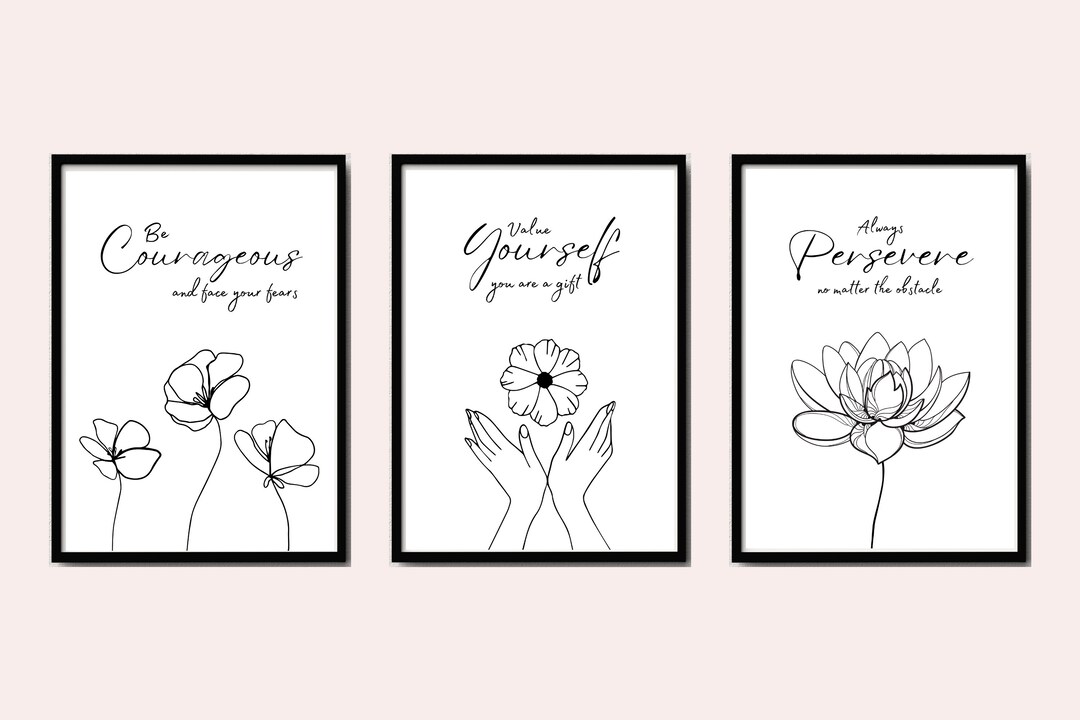 Set of 3 Flower Line Art Set, Dainty and Modern Digital Download Art ...