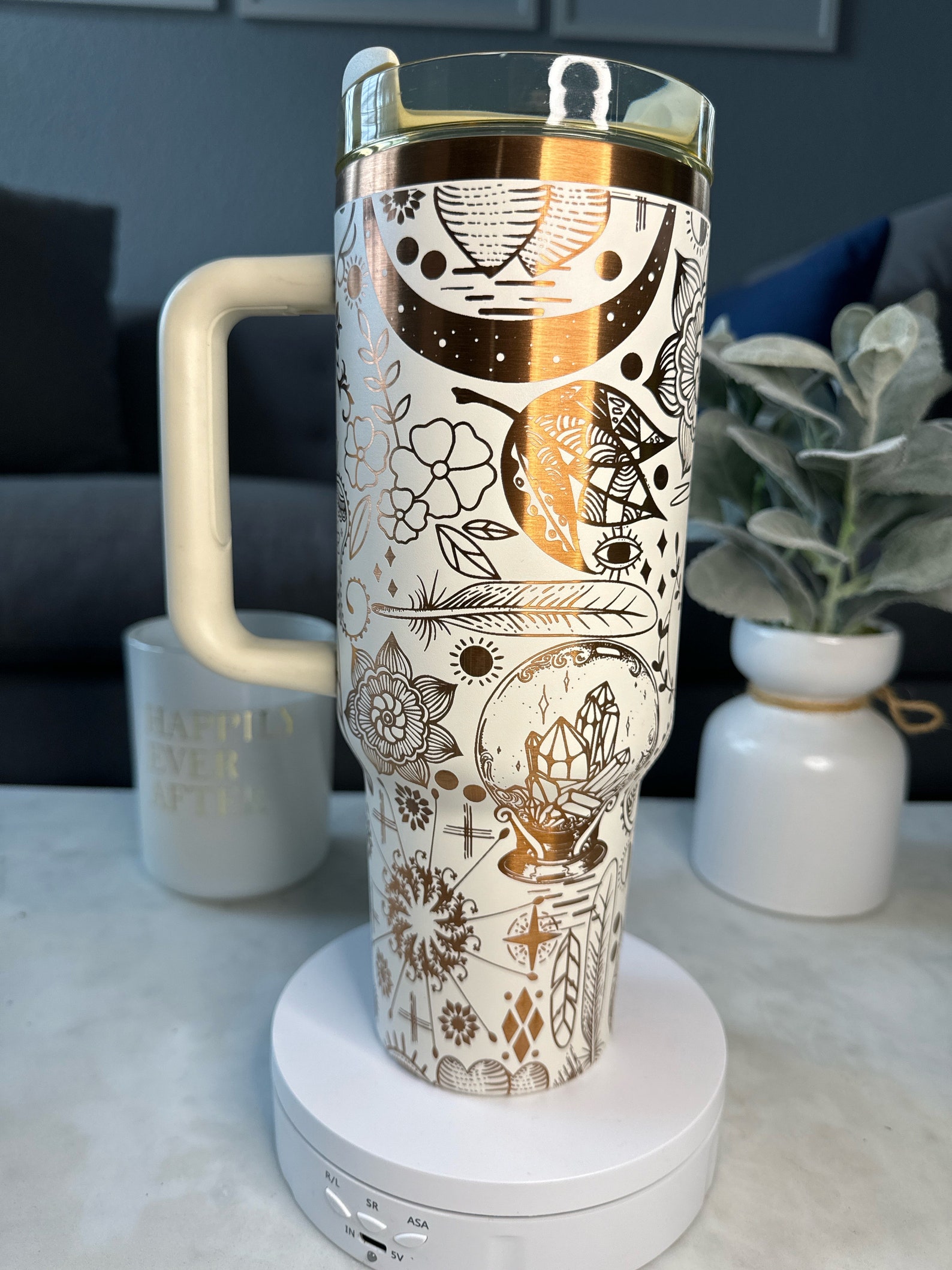 Boho Love Cream And Copper Engraved 40oz Tumbler With Handle Gift For