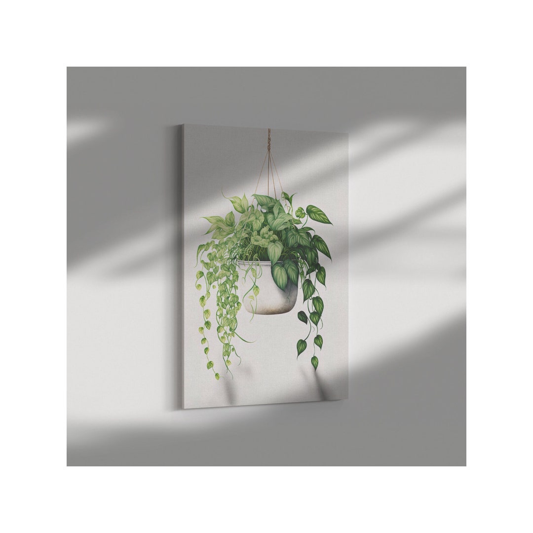Vintage Hanging Plant Wrapped Canvas, Vintage Potted Plant Wall Art ...