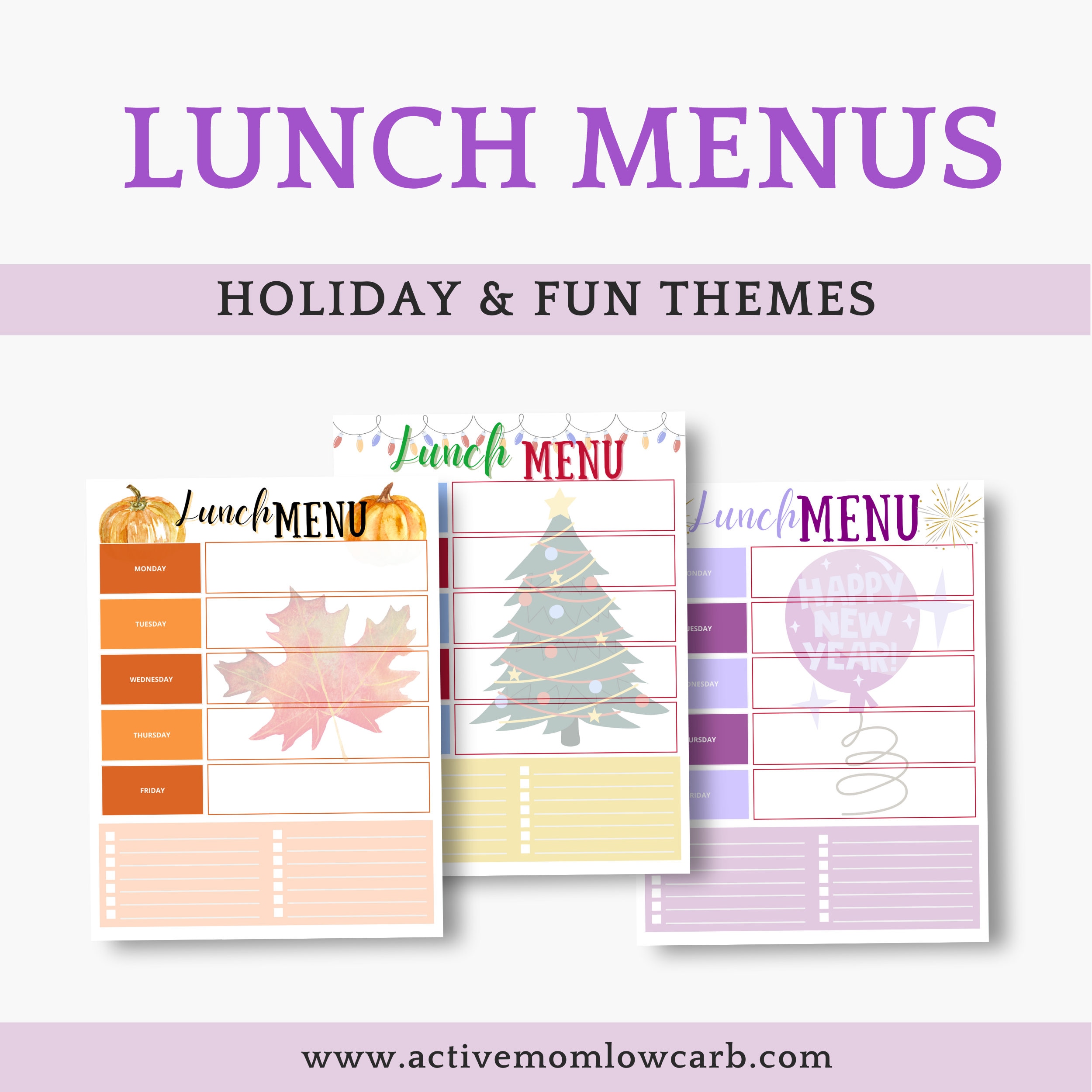 Home School Fillable Lunch Menus, Holiday Theme Kids Lunch Organization ...