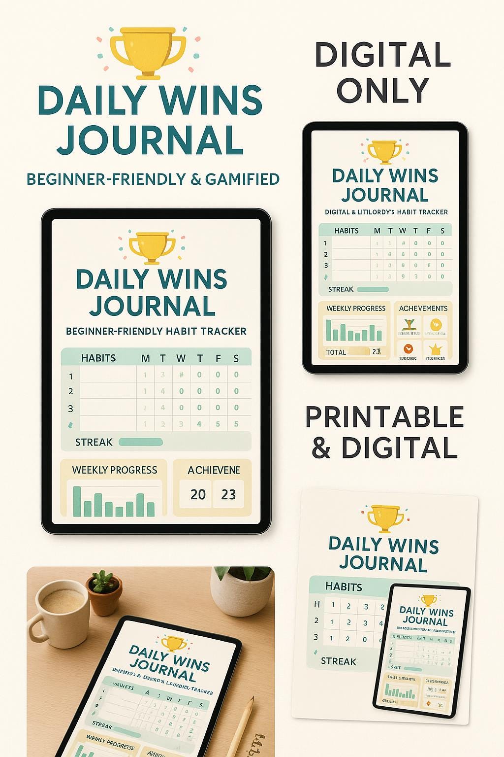 Gamified Digital Habit Tracker: Daily Wins Journal (HTML & PDF Options ...