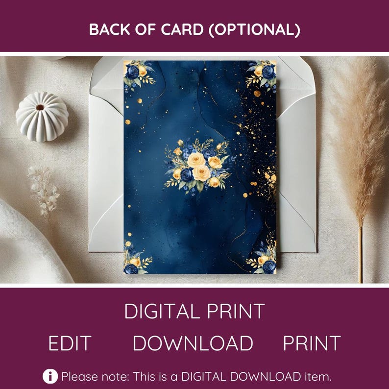 Sweet 16 Birthday Invitation | Navy & Gold Floral | Elegant 5x7 Double ...