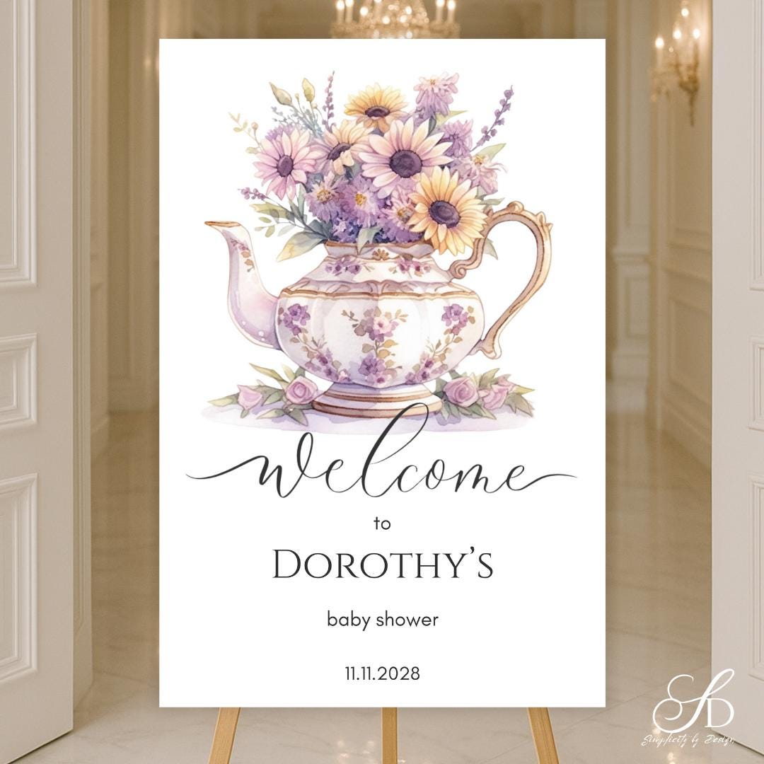 Tea Party Baby Shower Welcome Sign | Floral Teapot Shower Sign ...