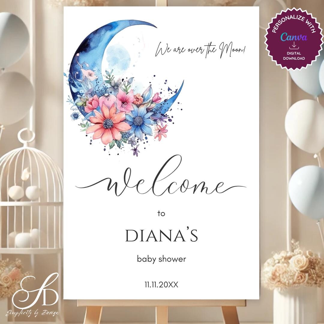 Floral Moon Baby Shower Welcome Sign: Celestial Decor (printable) - Etsy