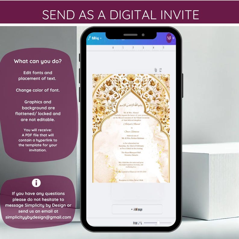 Gold Arch Floral Islamic Wedding Invitation | Nikah Ceremony Invite ...