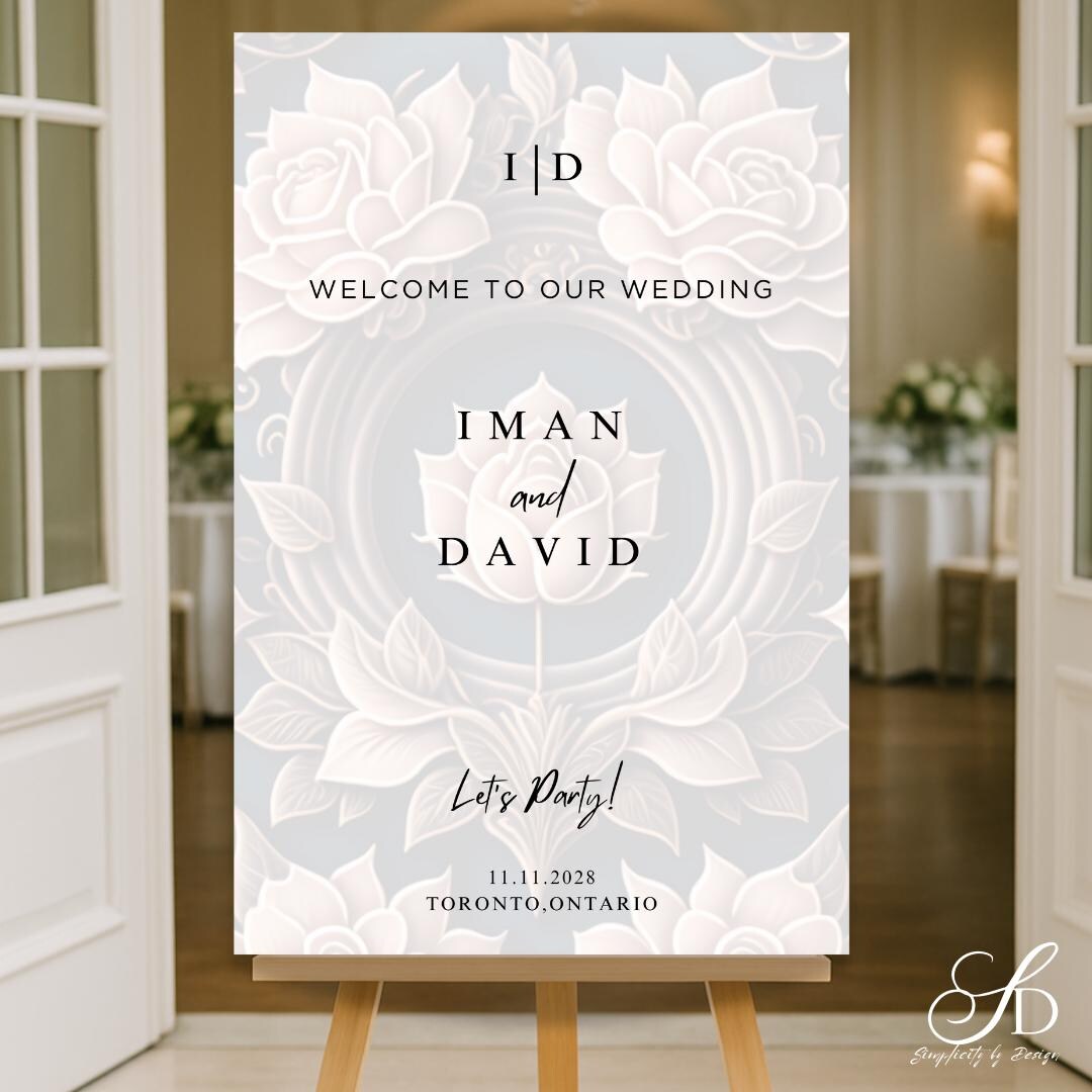 Floral Damask Wedding Welcome Sign: Elegant Black Tie Event (digital ...