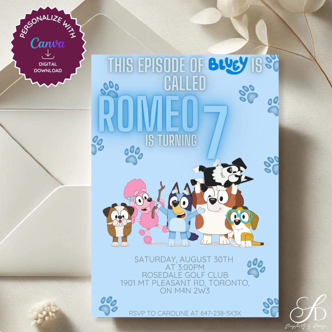Bluey Birthday Invitation • 5x7 Editable Boys Party Invite – Bluey ...