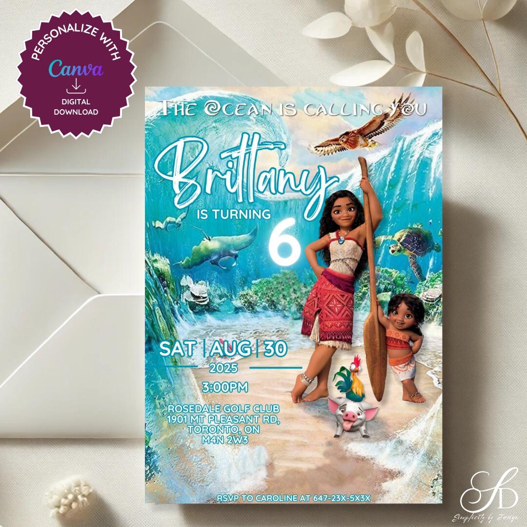 Disney's Moana and Simea Birthday Invitation, 5x7, Editable, Printable ...