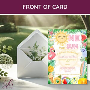 One in the Sun Birthday Invitation: Tropical Pool Party (digital ...