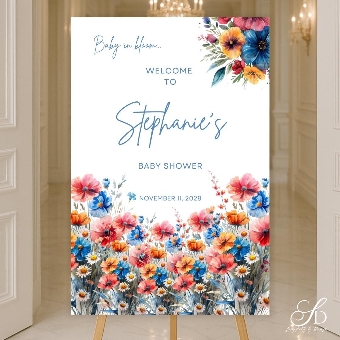 Baby in Bloom Shower Welcome Sign: Bold Floral Printable (digital ...