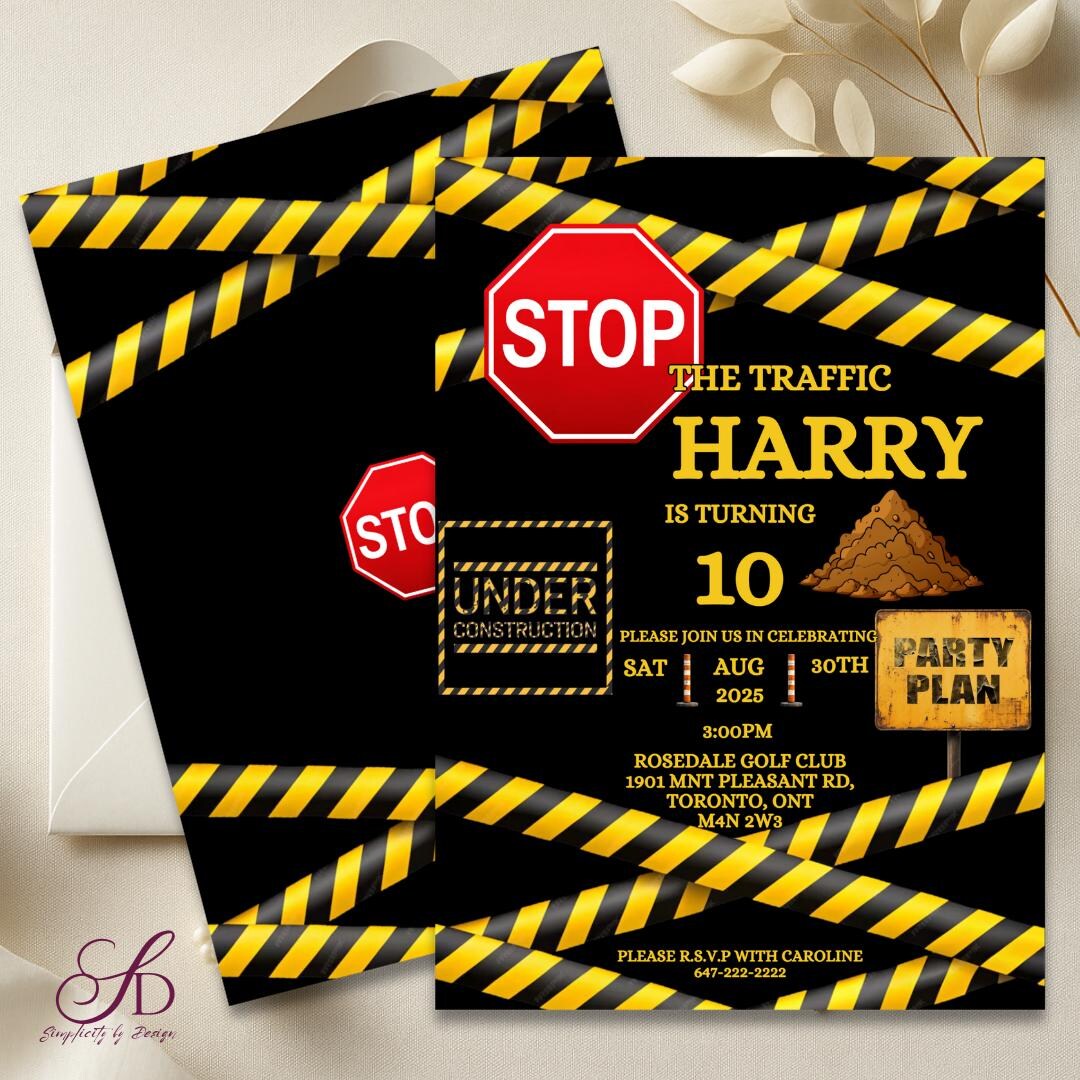 Construction Birthday Invitation | Stop the Traffic Party Invite ...