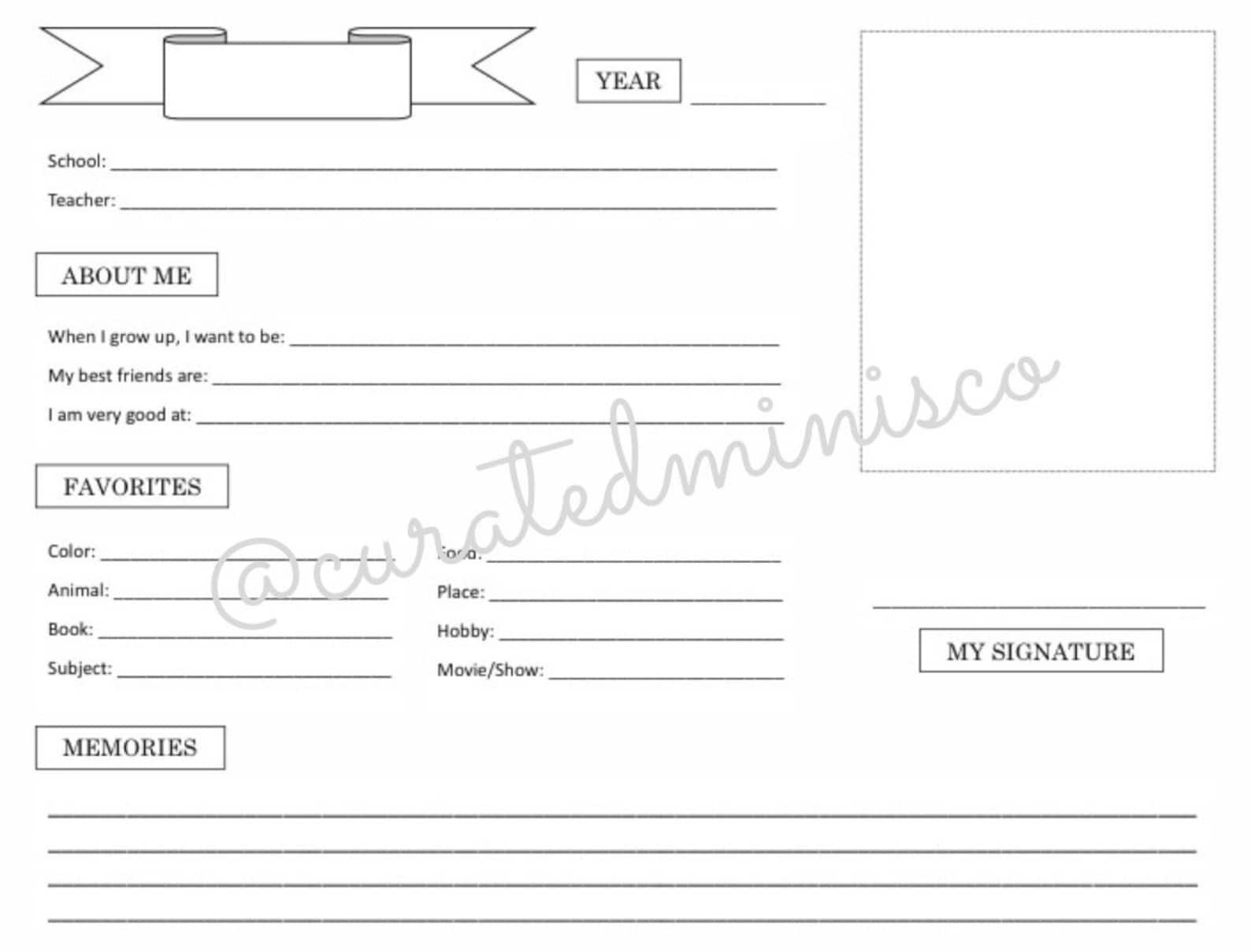 Kids School Memory Box: Interview Questions, Keepsake File (PDF ...