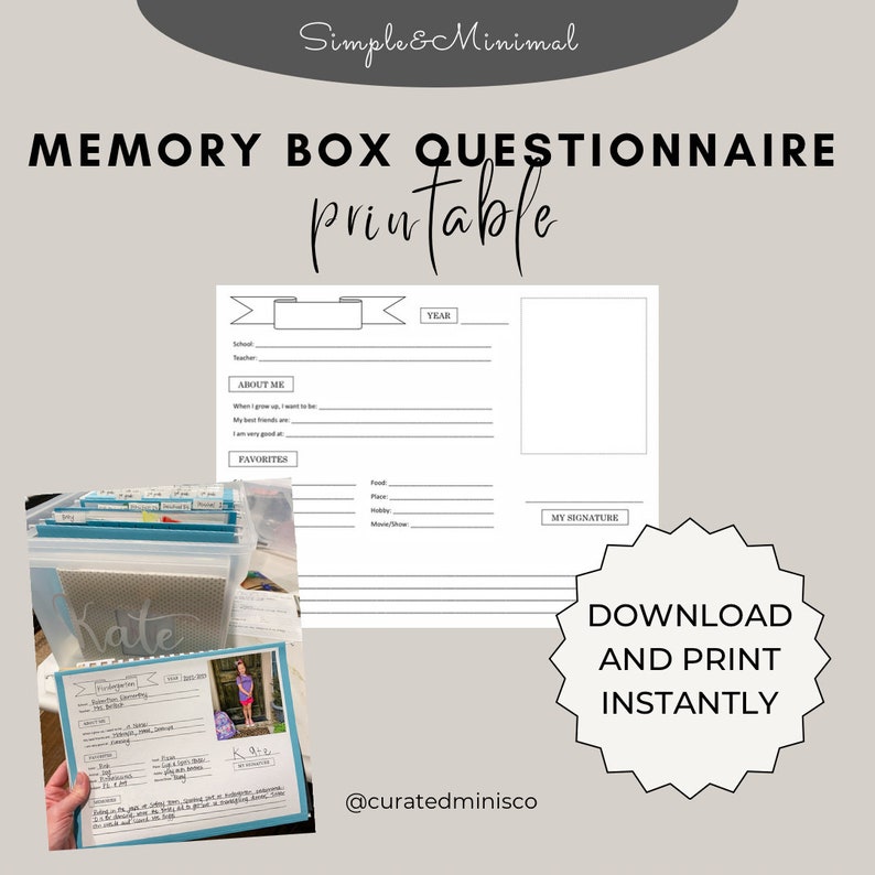 Kids School Memory Box: Interview Questions, Keepsake File (PDF ...