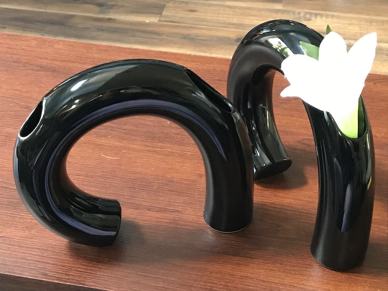 Black Toyo Curved Vase, Made in Japan - Etsy