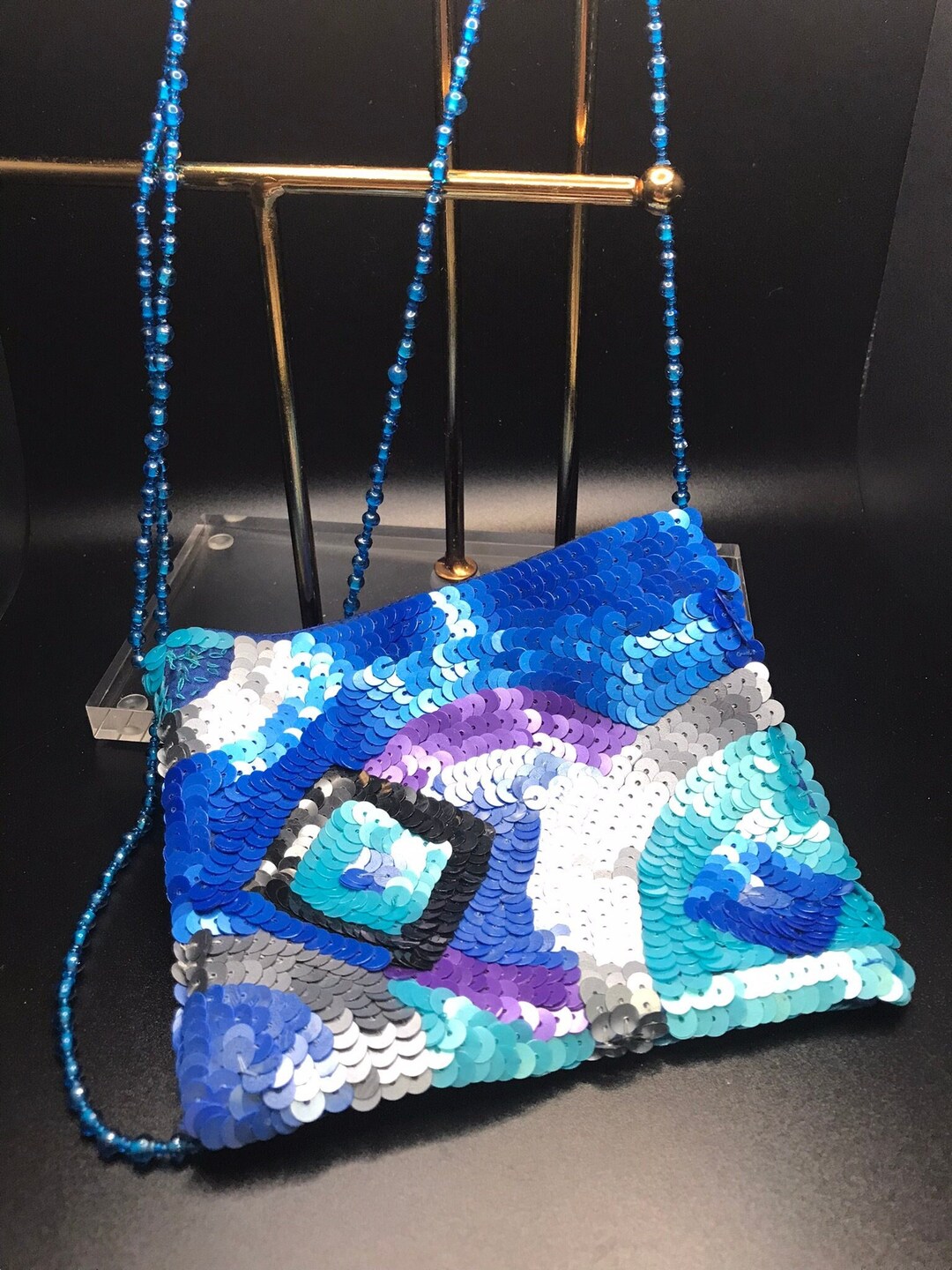 Moyna Vintage Blue Sequin Purse - Etsy