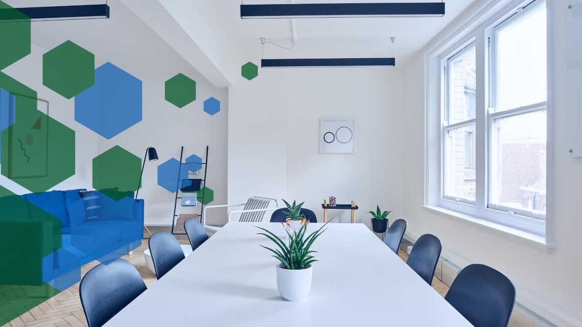 Zoom / Teams Background Design Blue Green Conference Room Geometric ...