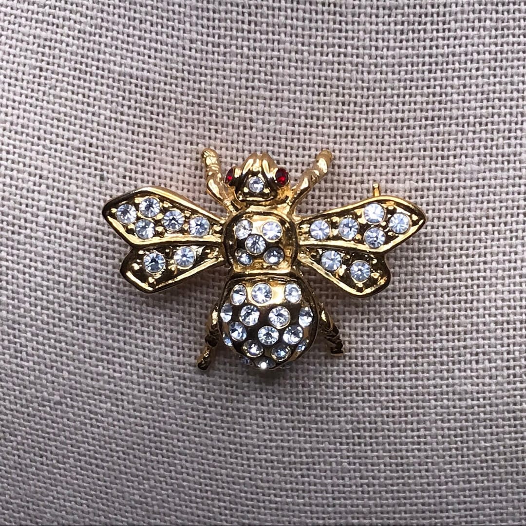 Goldtone Rhinestone Bee Pin - Etsy