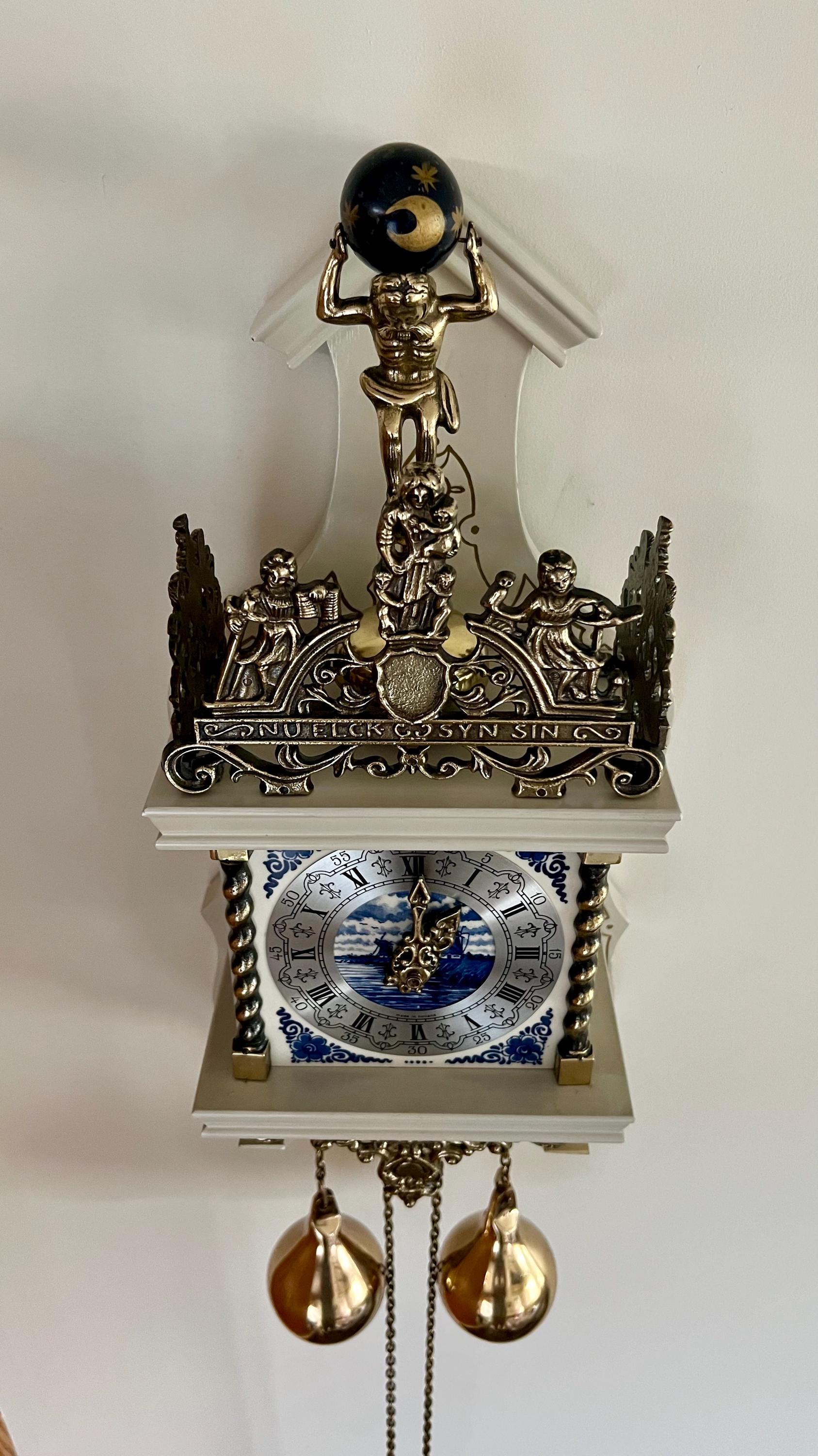 Vintage Dutch Zaanse Wall Clock: Porcelain Dial, Brass Ornaments ...