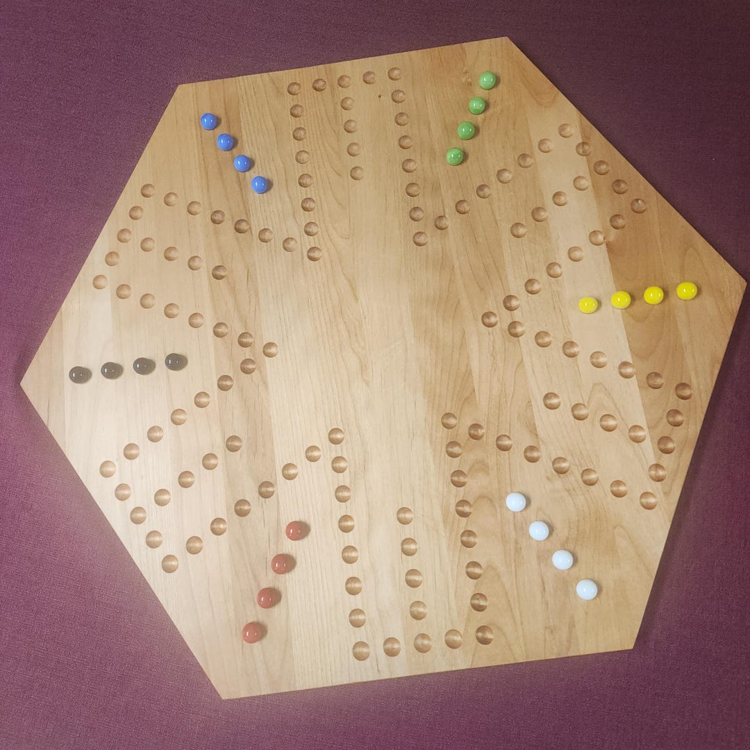 6 Player Wooden Carbles Board Game (cards & Marbles) - Etsy