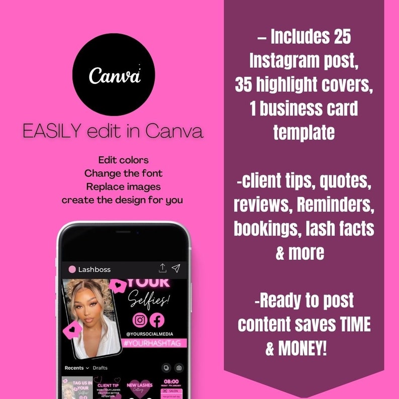 Lash Tech Branding Kit, Lash Tech Instagram Post, Lash Tech Highlight ...