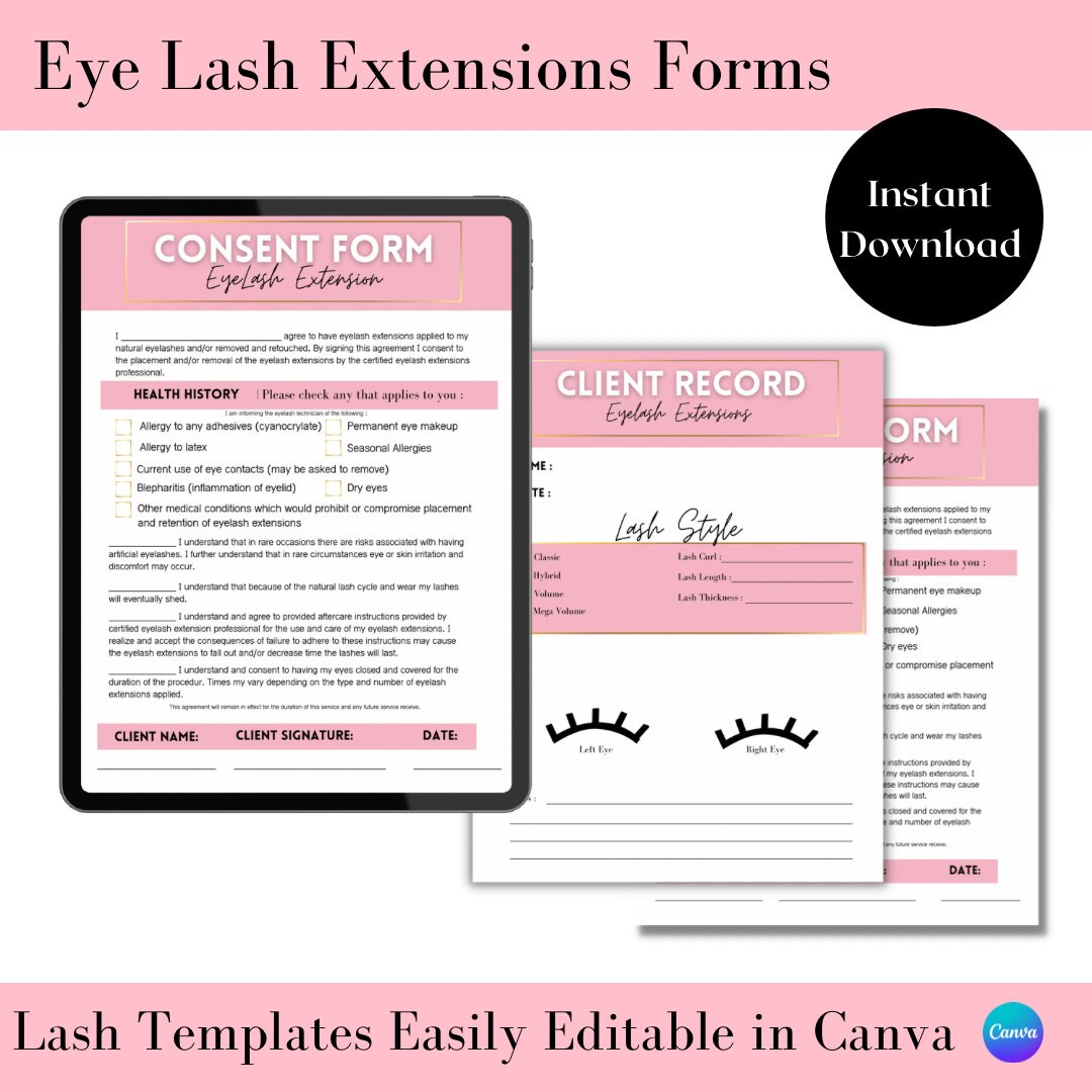 Lash Tech Consent Form Social Media Lash Lash Tech Record - Etsy