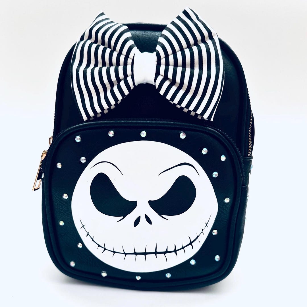 Black Backpack Jack Skeleton Black and White Pattern Bow - Etsy