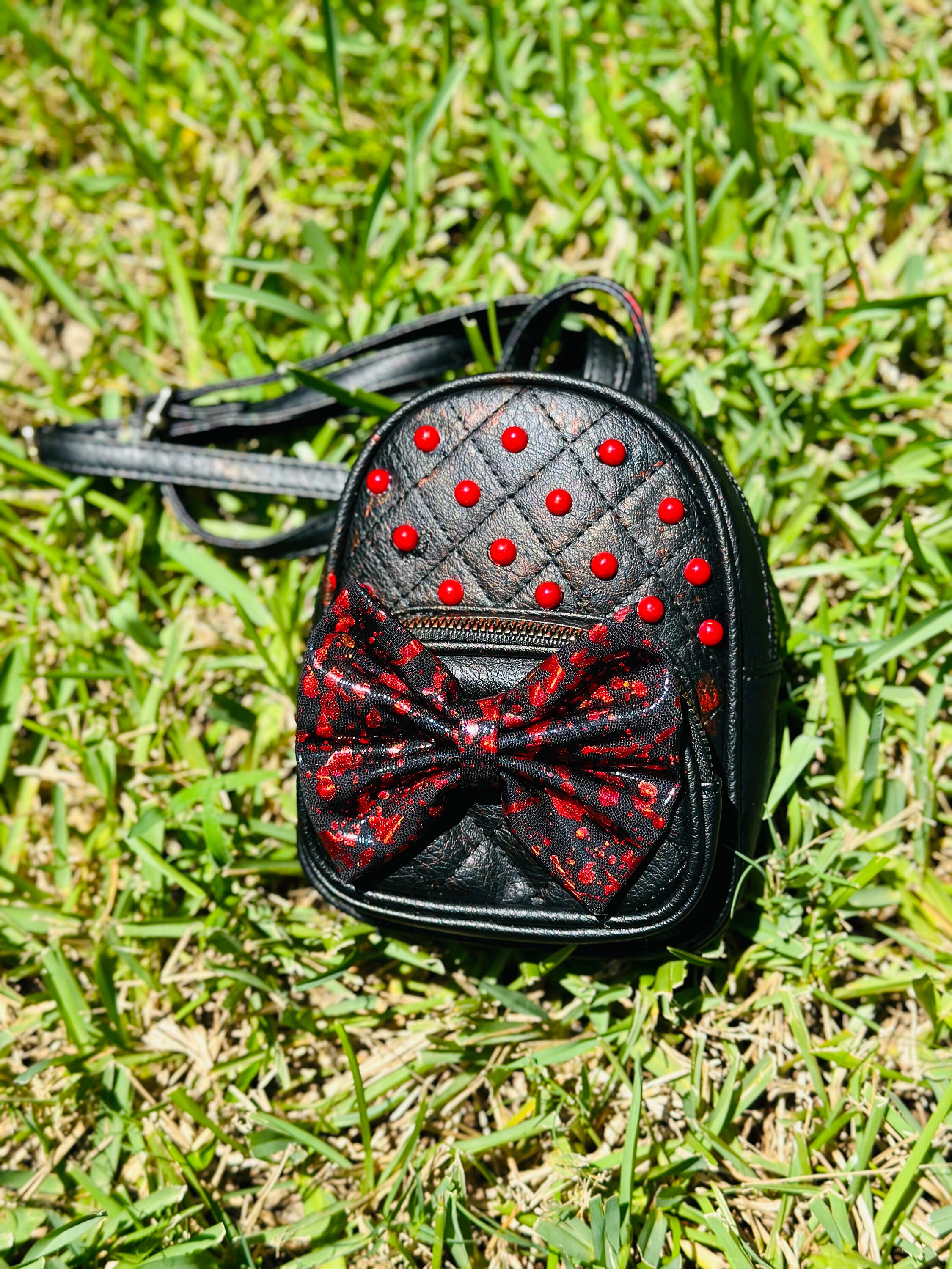 Black Mini Backpack With Red Splatter Bow and Pearls - Etsy
