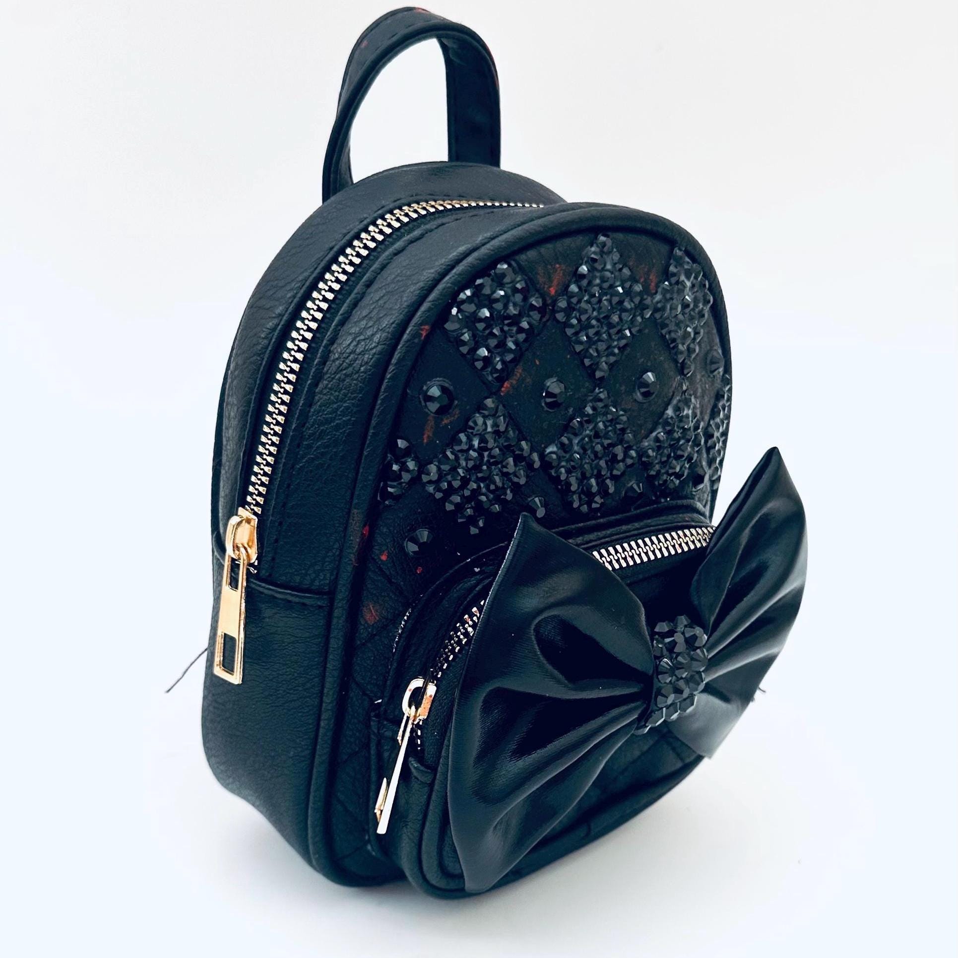 Black Mini Backpack With Red Splatter and Black Bow and Stones - Etsy