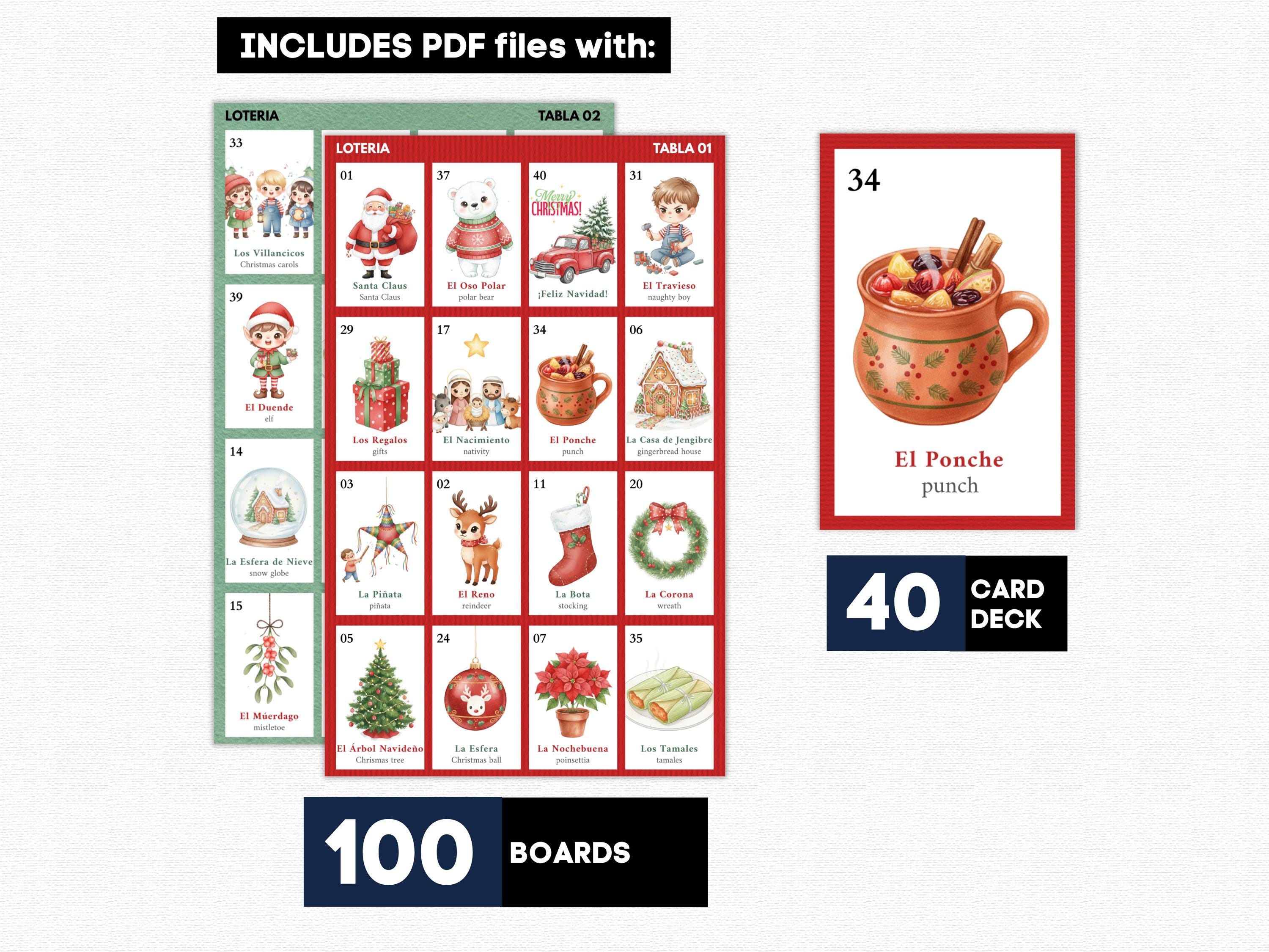 Christmas Loteria, 100 Printable Boards, Loteria Navideña, Bilingual ...