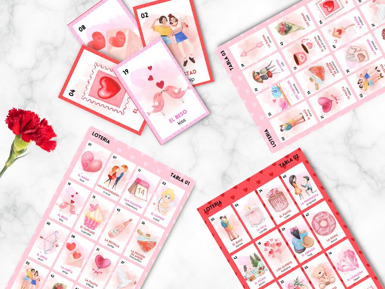 Lotería de San Valentín, 30 tableros imprimibles, Bingo de San Valentín ...